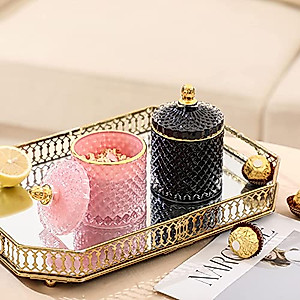 EVEREST GLOBAL European Glass Storage Jar Candy Bowl with Cover Sugar Cans Sugar Bowl with Lid Diamond Candy Box Jewelry Storage Jar Kitchen Storage Jar (Pink, D 3.35" H 5.12")