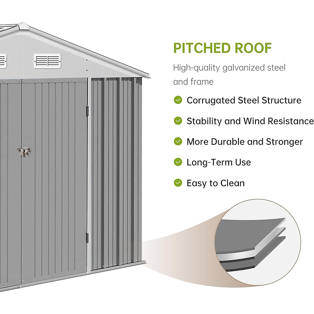 Zstar 8x8 FT Metal Outdoor Storage Shed, Steel Utility Tool Shed Storage House with Lockable Door Design, Garden Tool Sheds for Backyard Patio Lawn