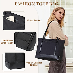 VASCHY Laptop Tote Bag for Women, Large 15.6inch Computer Teacher Bag Purse Briefcase for Travel,Work,Business,Office Black