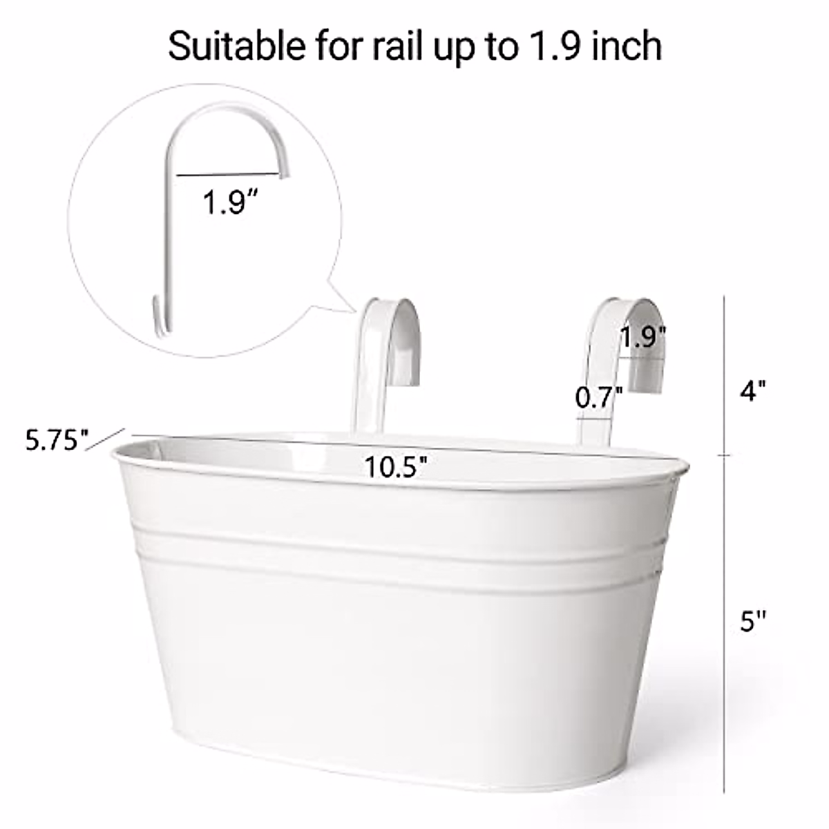 Dahey Metal Iron Hanging Flower Pots for Railing Fence Hanging Bucket Pots Countryside Style Window Flower Plant Holder with Detachable Hooks Home Decor,White,3 Pcs