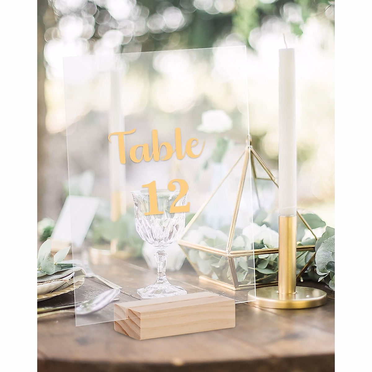 Baoz 12 PCS Wood Place Card Holders Table Number Stands Picture Holder Acrylic Sign Holders 3.9 X 1.1 X 0.7 inch for Retail Shop Cafe Wedding Dinner Home Party Events Decoration