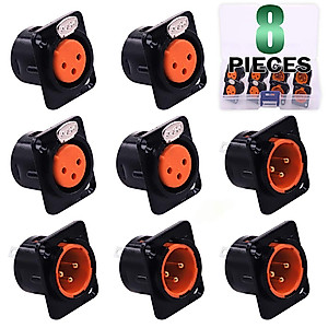 Keadic 8-Pack XLR Male and Female Jack 3 Pin - Chassis Panel Mount Jacks D Series Size, Black Metal Housing - Perfect for Series D Pattern Holes Audio Studio Connector
