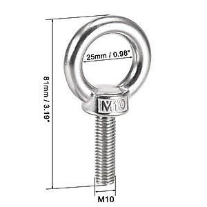 uxcell Lifting Eye Bolt M10 x 35mm Male Thread 304 Stainless Steel for Hanging, Pack of 2