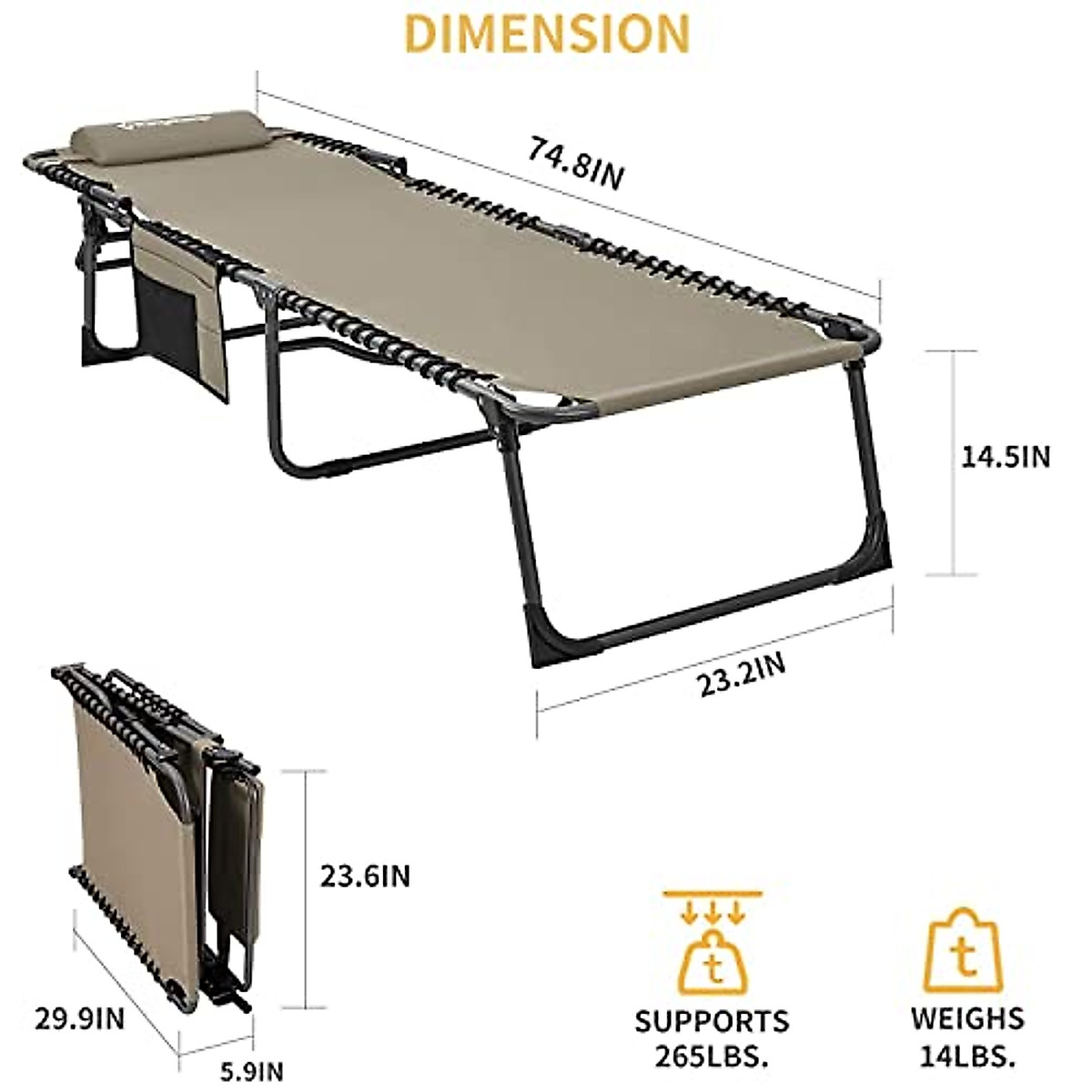 KingCamp Lounge Chair, 74.8''x23.2''x14.5'', Beige