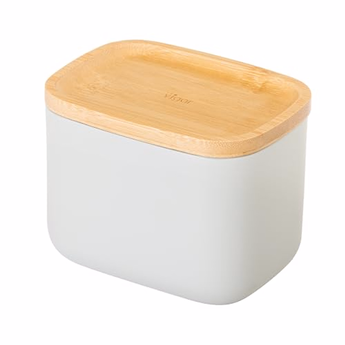 Vigar Zense Collection Light Gray Rectangular Toiletries Container Box with Lid, Holder for Cotton Balls and Hair Accessories, for Modern Luxury Bathroom and Bedroom, Fine Polyresin Stone and Bamboo