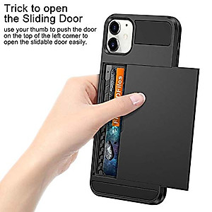 Vofolen Case for iPhone 11 Case Wallet Credit Card Holder ID Slot Sliding Door Hidden Pocket Anti-Scratch Dual Layer Hybrid Bumper Armor Protective Hard Shell Back Cover for iPhone 11 6.1 Black