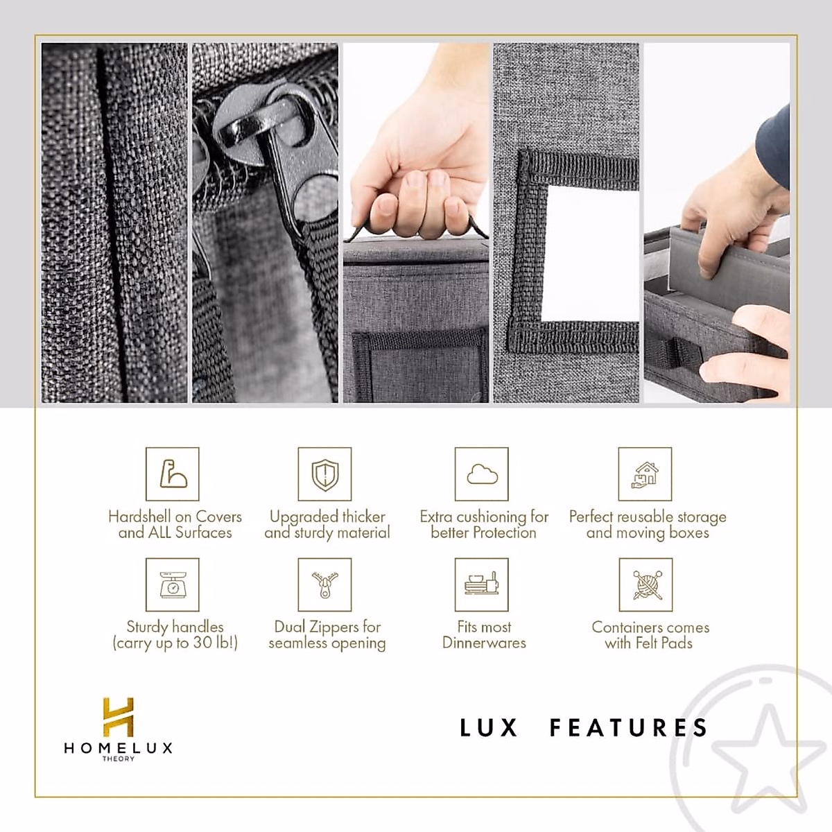 Homelux Theory Silverware Storage box | 15"x10.3"x3" ULTRA THICK HARDSHELL ALL SURFACES & COVER | Flatware Storage Containers | Adjustable 5 compartments | Cutlery Organizer with handles