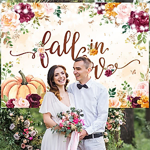 Fall Bridal Shower Decorations,Fall in Love Background Pink Floral Pumpkin Theme Decorations Fall Photography Background for Fall Bridal Shower Wedding Anniversary Party-6×3.6ft