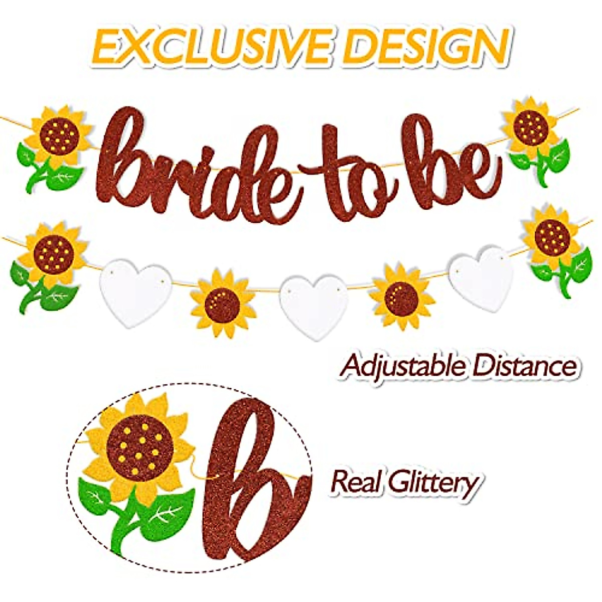 Sunflower Bridal Shower Banner Bride-to-be Sunflower Garland for Engagement Wedding Bachelorette Hen Party Supplies Glitter Gold Brown Decorations