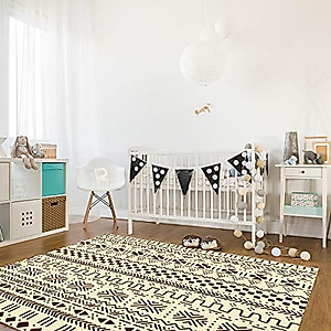 YOKOU Indoor Area Rugs, Geometric Pattern Arrica Traditional Culture Brown Beige Non-Slip Rectangle Accent Area Rug for Bedroom Living Room Kids Room Play Room 5'x8'