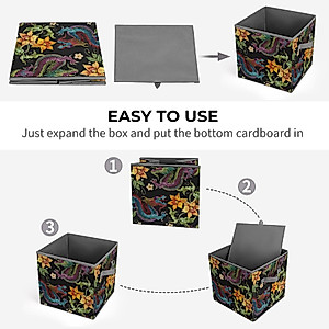 GemGam Collapsible Storage Bins for Shelves Clothes Closet Embroidered Dragons Flowers Fabric Storage Containers Box with Double Handles Decorative 11 Inch Chinese Style