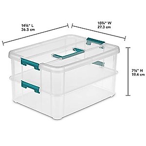 Sterilite 1427CLR Stack & Carry - 2 Layer Box, Clear Lid & Blue Handle, See-through layers