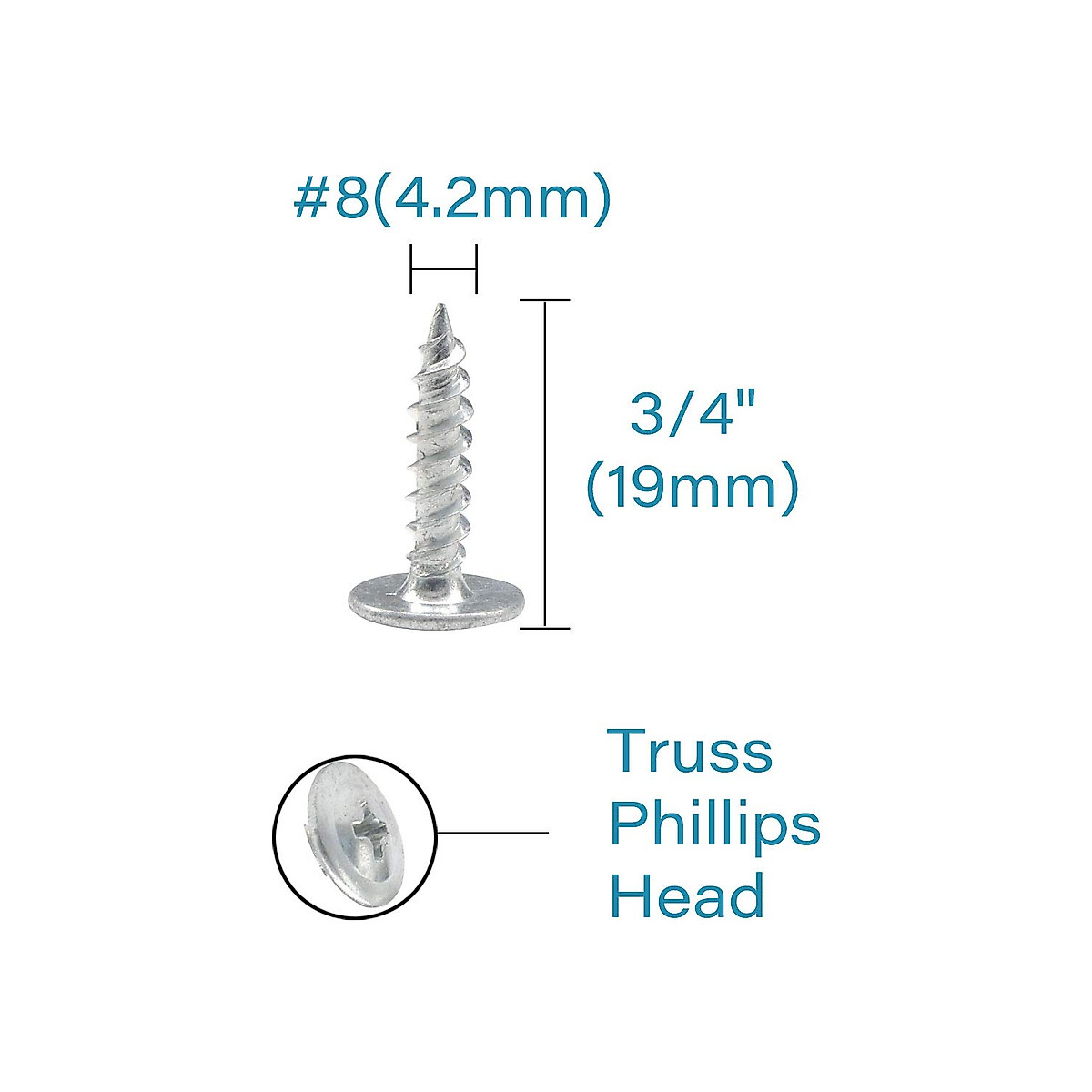 IMScrews 200pcs #8 x 3/4" Truss Head Screws Standard Thread Self Tapping Screws Wood Work MDF Zinc