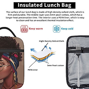 Abucaky African American Girl Portable Lunch Bag Insulated Meal Bag Reusable Lunch Box Black Woman Cooler Bag Food Container For School Work Travel Picnic Camping