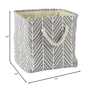 DII Polyester Container with Handles, Herringbone Storage Bin, Large Round, Small Square, Gray
