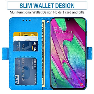 Asuwish Phone Case for Samsung Galaxy A40 with Tempered Glass Screen Protector and Flower Leather Wallet Flip Cover Credit Card Holder Stand Cell Accessories Glaxay A 40 Gaxaly 40A Boys Women Men Blue