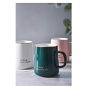 Ceramic Mug Birthday Gifts for Women China Tea Cups with Spoon Coffee Cup Suitable for Making Tea,Cold Drinks,Hot Drinks,Coffee,Etc(Green,14.5oz)