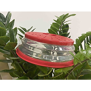 Wamba Vented Collapsible Microwave Splatter Proof Food Plate Cover With Easy Grip Handle Dishwasher-Safe, BPA-Free Silicone & Plastic, 10.5″ Round, (Red) X2