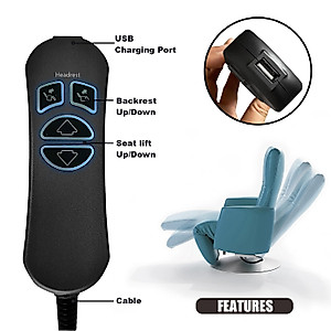 Kroshine Lift Chair Power Recliner Replacement 4 Button 5 Pin Prong MLSK110-A1 Remote Handset Controller Hand Control with USB and Backlight