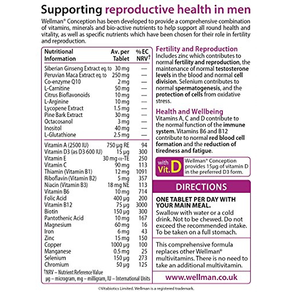 Vitabiotics Wellman Conception Tablets 30 Capsules