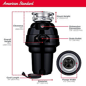 American Standard 10-US-AS-12 Garbage Disposer, 1.25 HP, Black