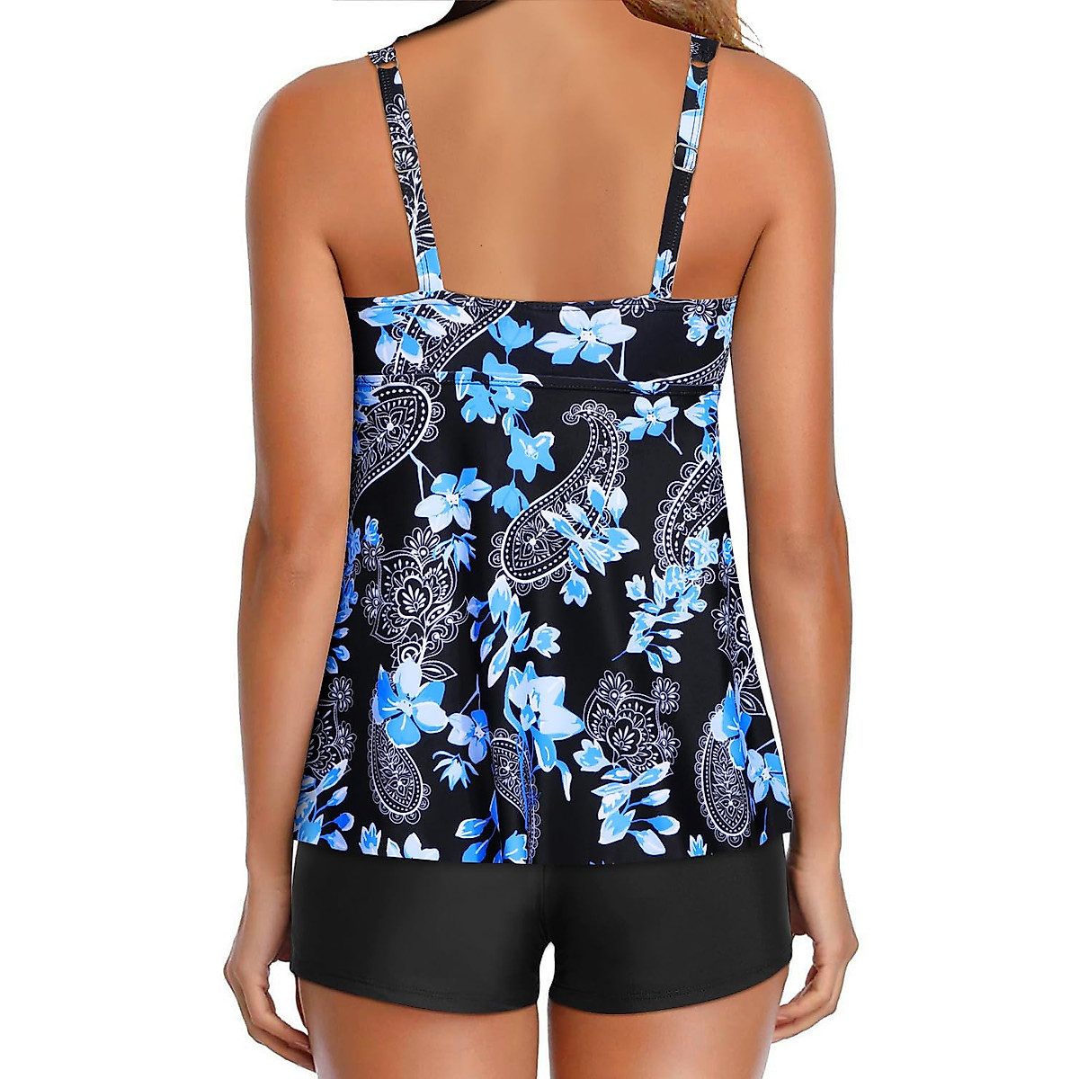 Holipick Blue Paisley Two Piece Tankini Swimsuits for Women Tummy Control Bathing Suits Flowy Swim Tank Top with Boy Shorts XL