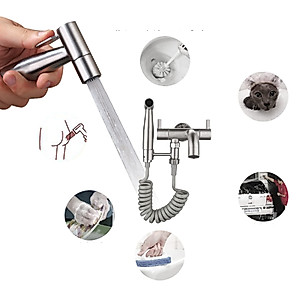 Handheld Bidet Toilet Sprayer, Premium Stainless Steel Bathroom Bidet Douche Set, Wall Mounted Single Cold Bidet Faucet, Bidet Attachment for Personal Hygiene, Brushed Finish