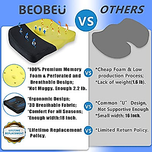 beobeu G1 Seat Cushion Memory Foam Ventilated Ergonomic Design Tailbone Coccyx Pad for Office Chairs,Car seat Cushions, Wheelchairs(18x16 inches)