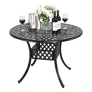 Nuu Garden 42 Inch Patio Dining Table, Cast Aluminum Patio Table with Umbrella Hole, Round Outdoor Bistro Table for Backyard, Garden, Patio, Porch, Antique Bronze