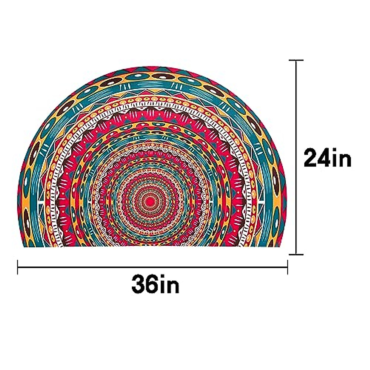 ROOSFEINE (2 PCS) Boho Red Green Half Round Outdoor Door Mat,Diatomaceous Earth Entrance Indoor Non Slip Doormats Mats,Bohemian Resist Dirt Washable Mat,36''x24'' (f1)
