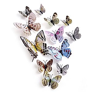 NC 3D Double Layer Butterfly Wall Decor Removable Butterfly Stickers DIY Decorative Wall Art Crafts for Children Room Decor 12pcs(White)