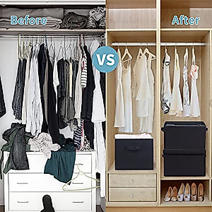 Consmos Large Foldable Fabric Storage Bin with Lids& Dual Handles, Sturdy Cubby Storage Basket for Clothes& Toys, Cube Storage Organizer Bins for Shelves, Closet, Bedroom, Home& Office, Black 3-Pack