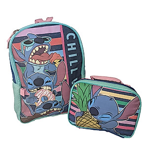 Ruz Stitch 16" Backpack With Detachable Lunch Box Black-Blue