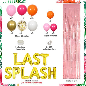 kreat4joy Last Splash Bachelorette Decorations Girl, Hot Pink and Orange Balloons Garland, Rose Gold Fringe Curtain Backdrop Last Splash Foil Balloons for Women Bridal Shower Engagement