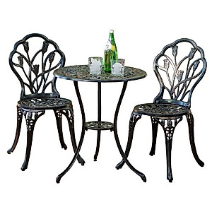 Best Selling Nassau Cast Aluminum Outdoor Bistro Furniture Set, Brown, 23 by 23 by 26
