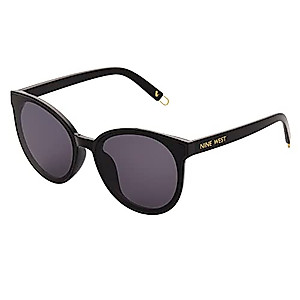 NINE WEST Women's Sima Round Sunglasses, Shiny Black, 63 mm