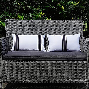 ONWAY Outdoor Pillow Covers 12X20 Waterproof Set of 2 Lumbar Throw Cushion Cover White and Black Striped Outdoor Pillows for Patio Furniture