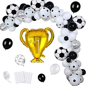 Soccer Party Balloon Arch Kit Soccer Balloon Party Decor Include Soccer Championship Trophy Foil Balloon White Black Latex Balloons for Birthday Soccer Sports Themed Party Supplies