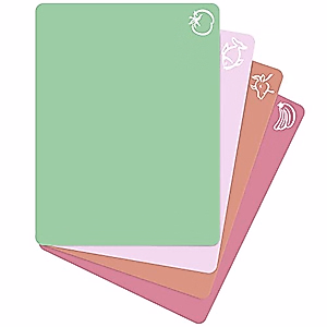 Extra Thick Pastel Flexible Plastic Cutting Board Mats with Food Icons & EZ-Grip Waffle Back, (Set of 4) Dishwasher Safe