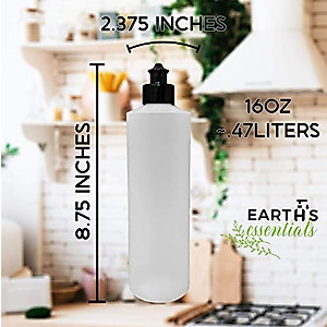 2 Pack Refillable 16 Ounce HDPE Squeeze Bottles With Push/Pull Button Top Dispenser Caps-Great For Lotions, Shampoos, Conditioners and Massage Oils From Earth's Essentials (Black Cap)