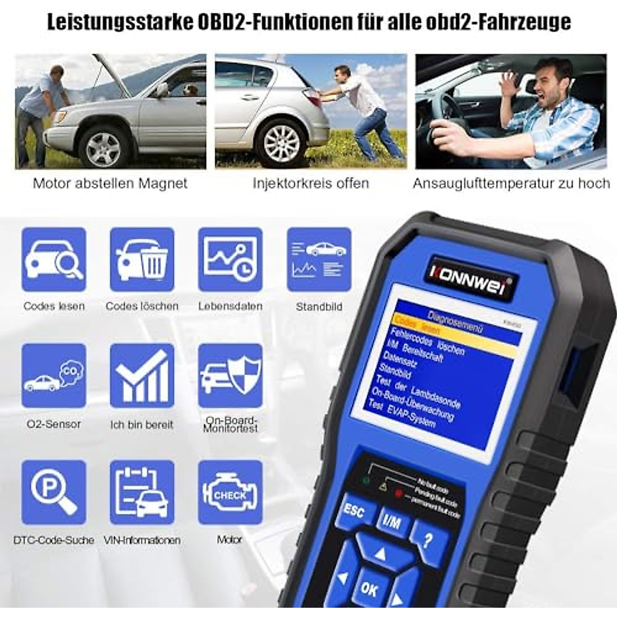 KONNWEI KW450 All System OBD2 Scanner with 9 Special Functions for VAG Vehicles Diagnosis Code Reader Oil SAS EPB TPS Reset Injector Coding DPF Lamp Adjust Suspension Scan Tool