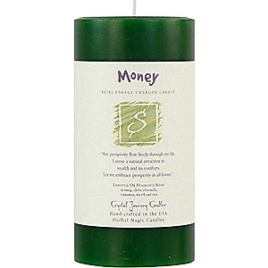 Crystal Journey Herbal Magic Pillar Candle with Inspirational Labels - Bundle of 3 (Love, Money, Manifest a Miracle) Each 6"x3" Handcrafted with Lead-Free Materials