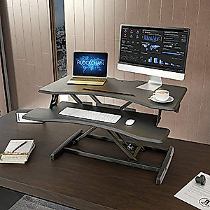 FEZIBO Standing Desk Converter Stand up Desk Riser, 34 inches Height Adjustable Ergonomic Tabletop Workstation Riser Fits Dual Monitors Black