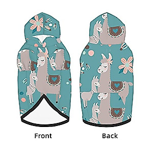 Large Dog Hoodie Blue-Floral-Alpaca-Llama Pet Clothes Sweater with Hat Soft Cat Outfit Coat Medium