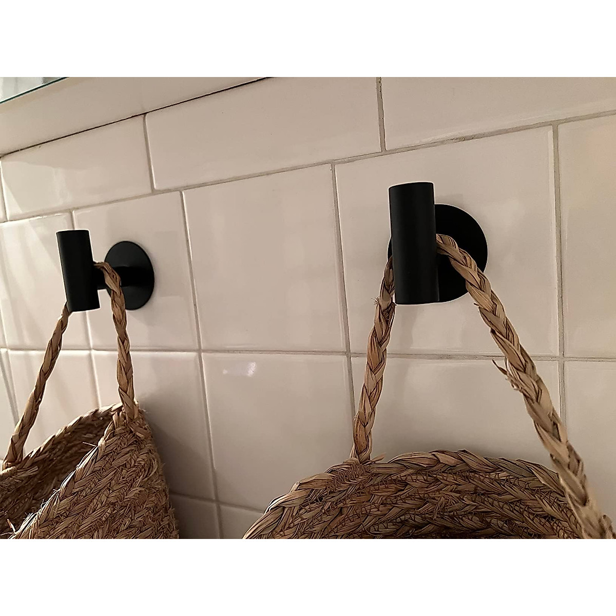 UPEYXDQR Adhesive Hooks 2 pcs 304 Stainless Steel Robe Hook Holder Heavy Coat Hook for Bathroom Kitchen Livingroom Garage Hotel Brushed Finish (Matte Black)