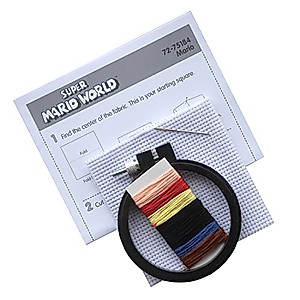 Dimensions 72-75184 Arts and Crafts Super Mario Bros Counted Cross Stitch Kit for Beginners, 11 Count White Aida, 3''D