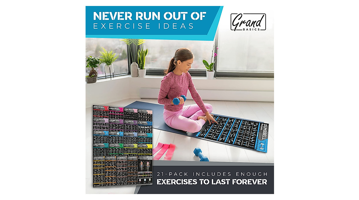 21-Pack Laminated Workout Posters for Home Gym