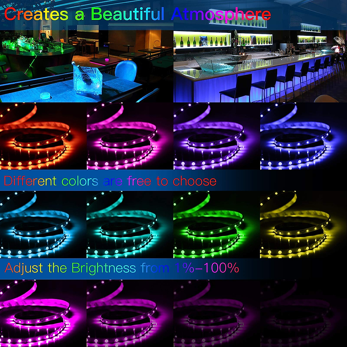 100Ft LED Strip Lights Music Sync Color Changing RGB LED Strip 44-Key Remote, Sensitive Built-in Mic, App Controlled LED Lights Rope Lights, 5050 RGB LED Light Strips for Bedroom Party Home Kitchen