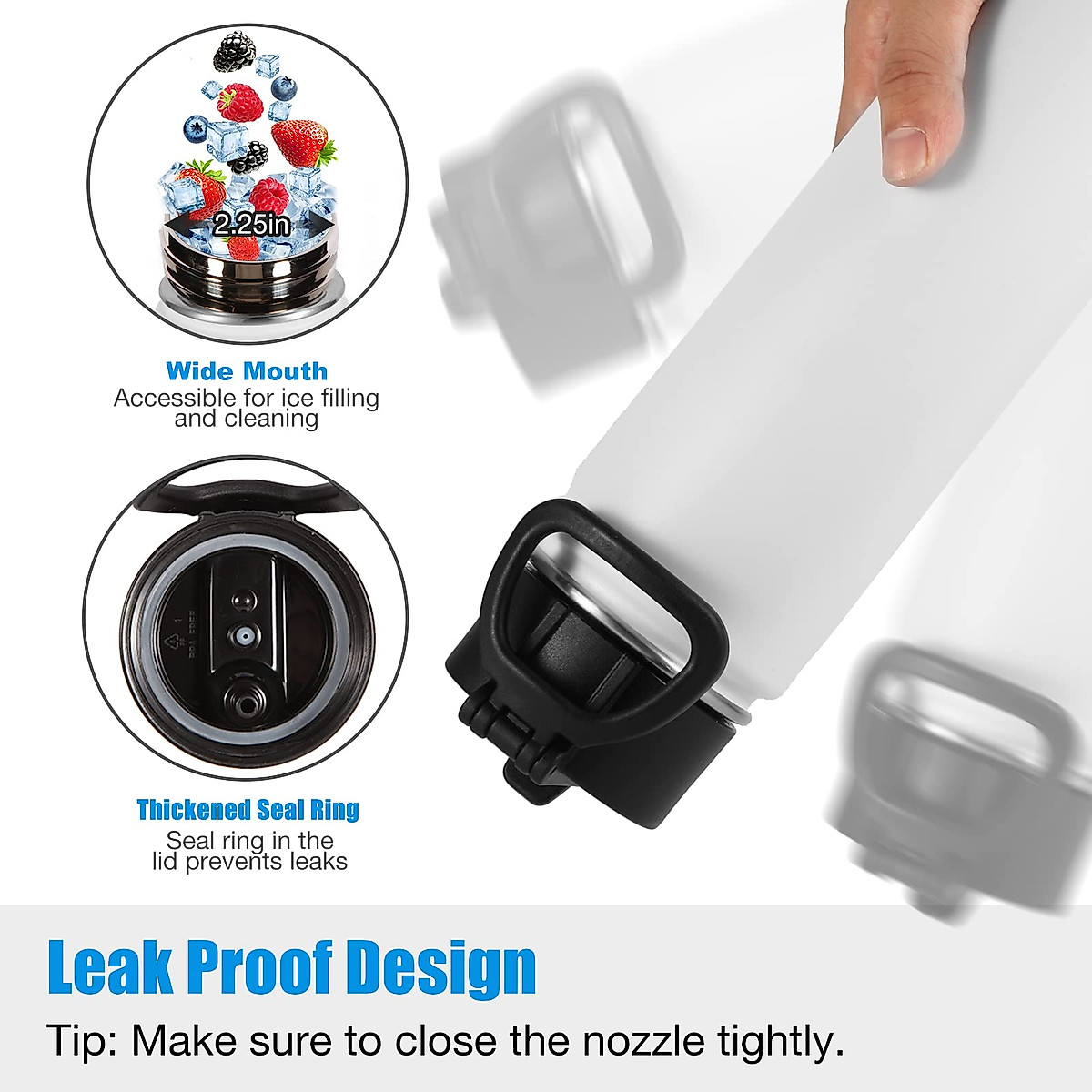 Volhoply Insulated Water Bottles with Straw Bulk 8 Pack, 22 oz Stainless Steel Sports Bottle with Handle Lid,Metal Travel Water Thermos with Wide Mouth, Reusable Cold Water Flask for Bike(White,8 Set)