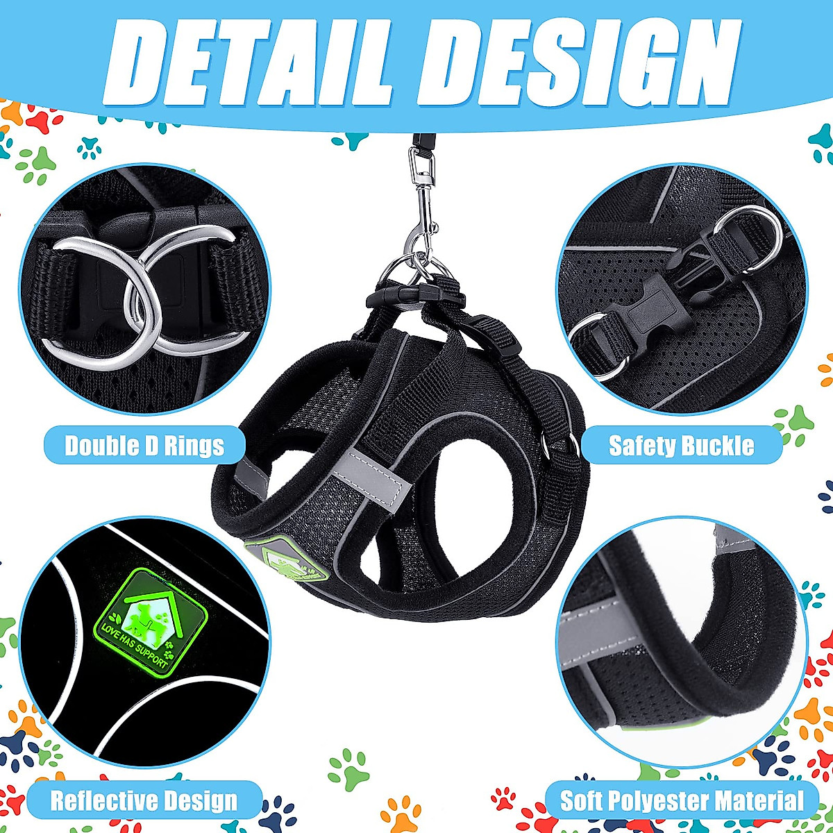 6 Pcs Small Dog Harness with Retractable Leash and Bowknot Pet Collar Set Soft Mesh Padded Vest Harness 10 FT Pet Walking Leash with Anti Slip Handle Adjustable Puppy Collar for Dog Cat (M)